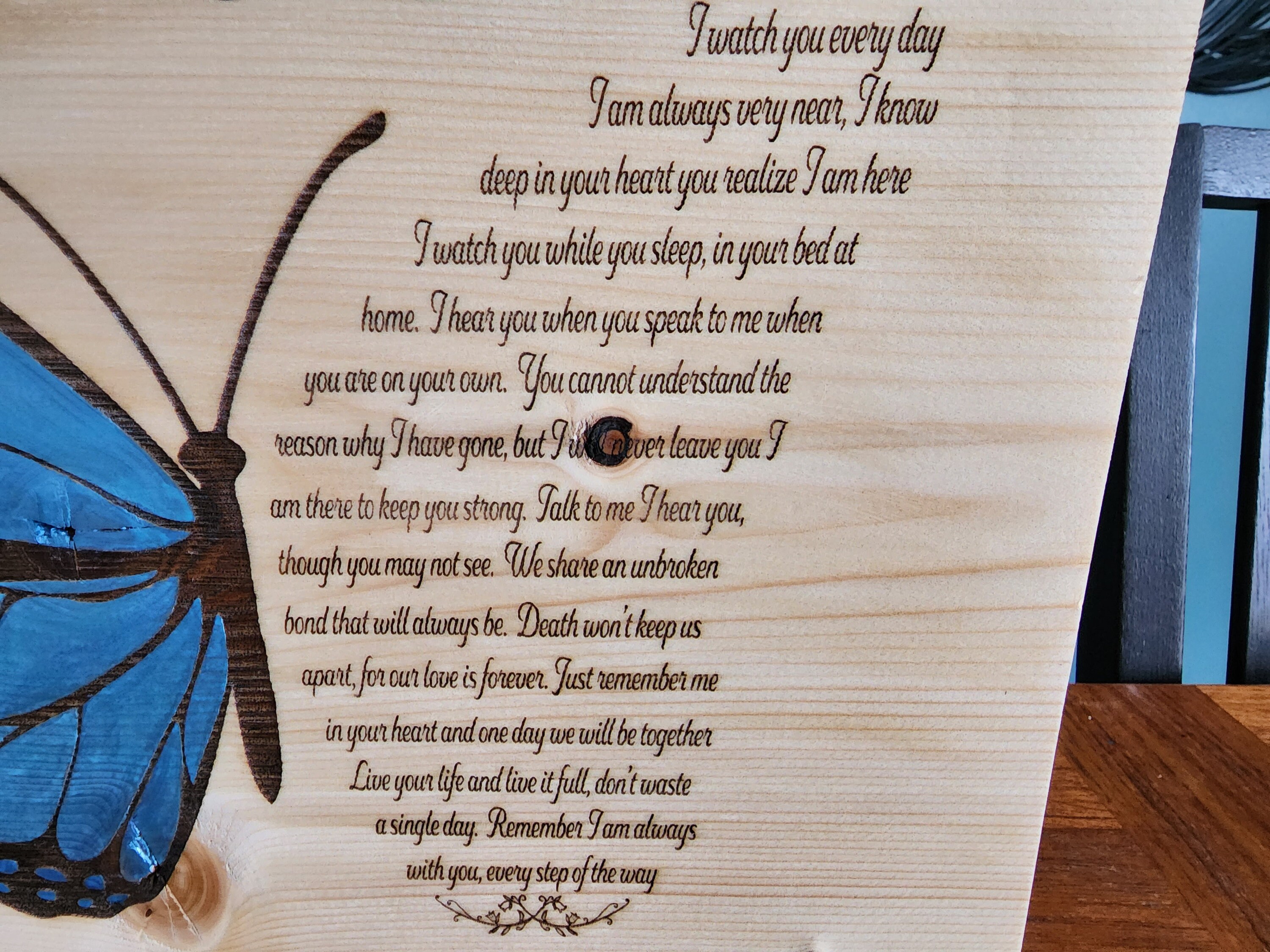 Blue Butterfly Memorial Poem,laser Engraved,wood Burned - Etsy