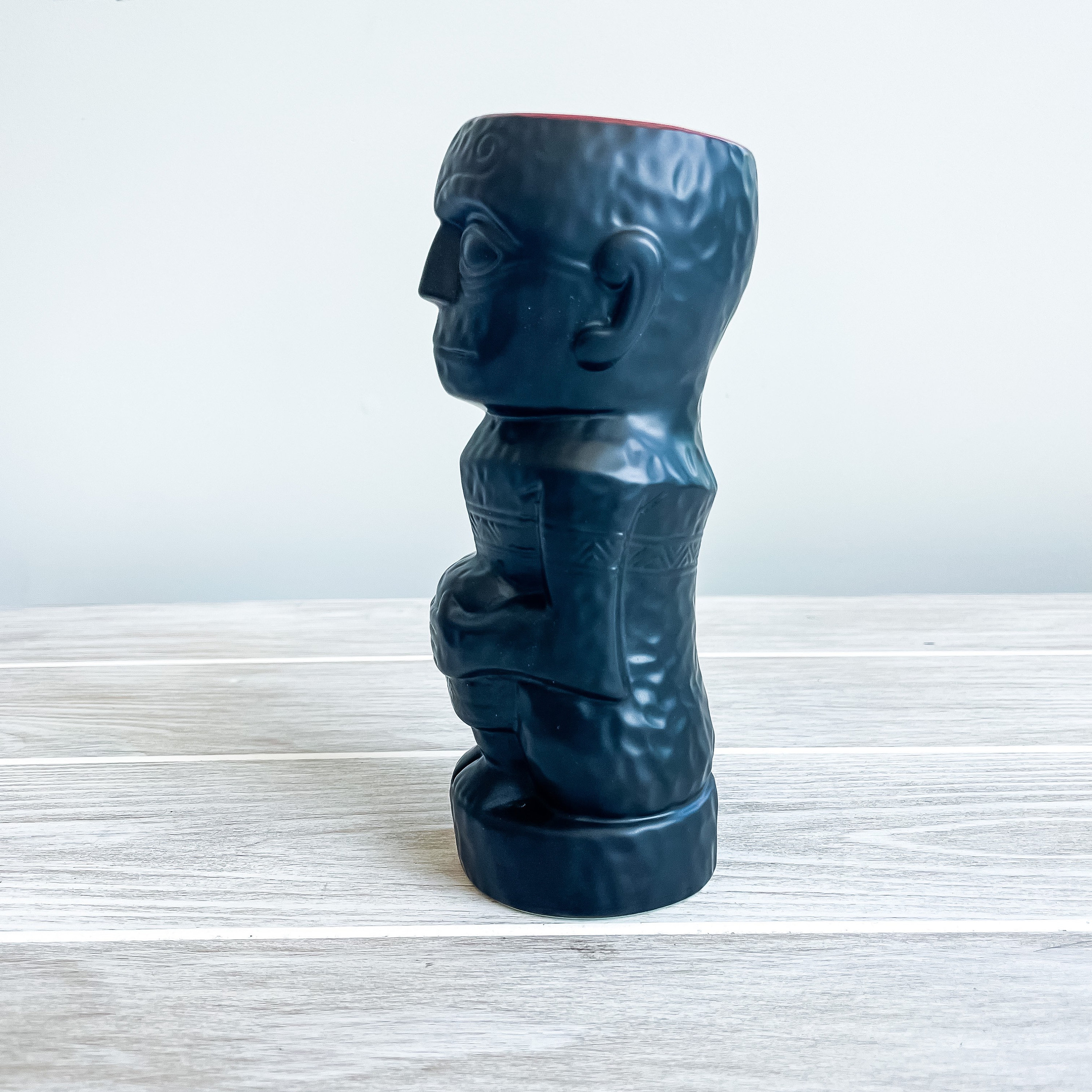 Very Rare Tiki Farm Seated Man Tiki Mug, Matte Charcoal, Red Gloss ...