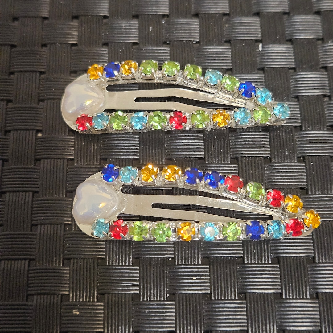 Crystal Gemstones With Heart Clips Set of 2 Handmade Clips Great for ...