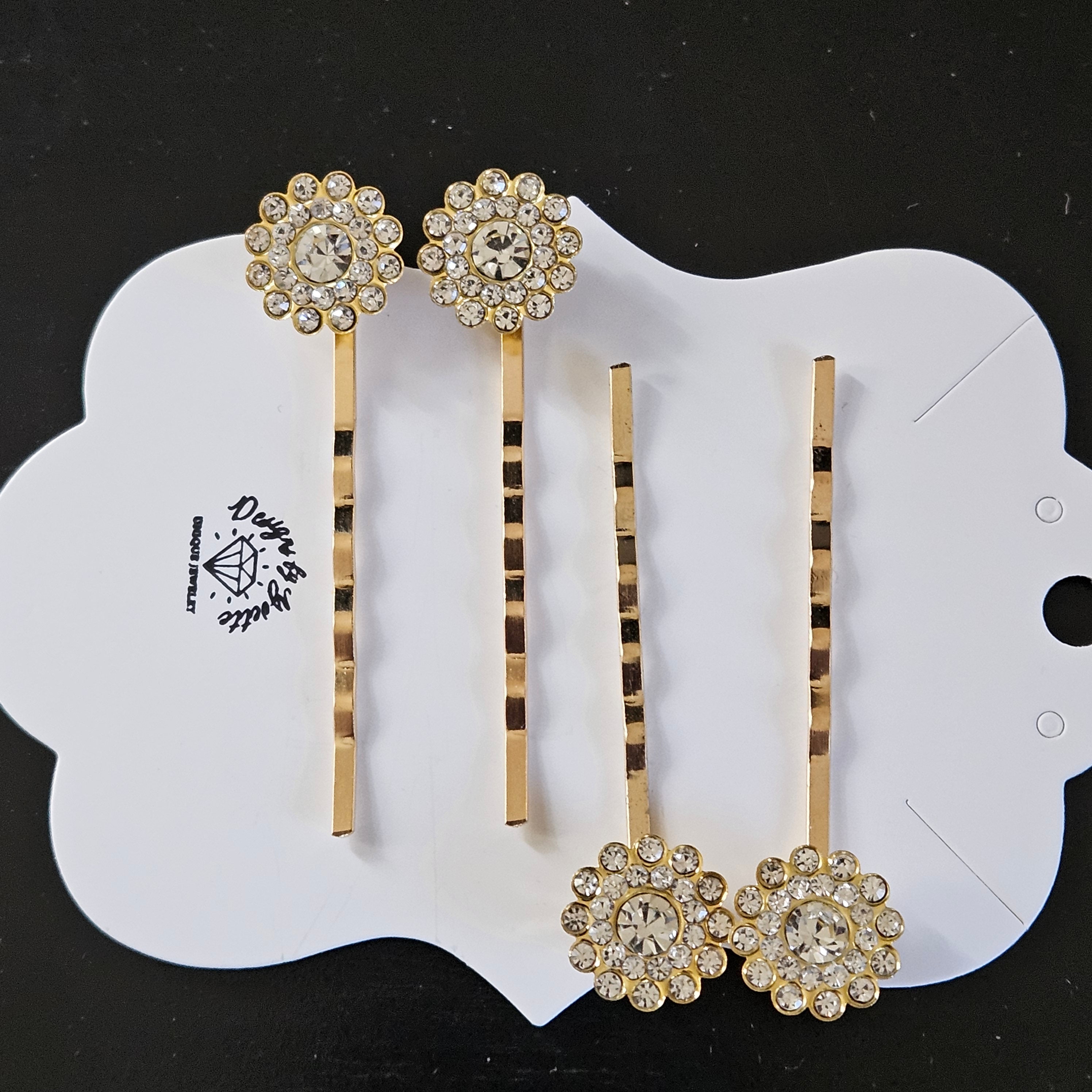 Floral Crystal Bobby Pins - Set of 4 - Various Colors - Weddings, Prom ...