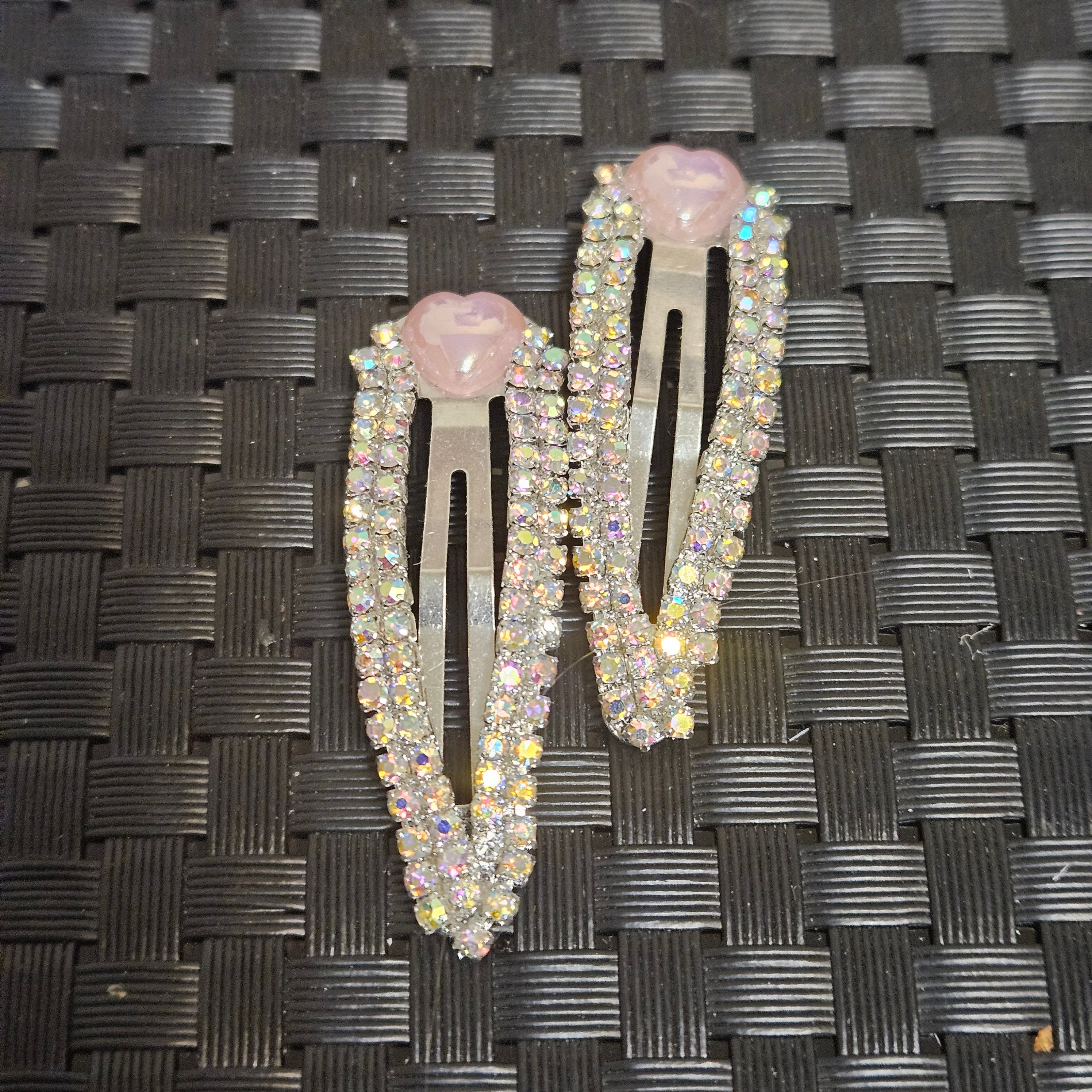 Crystal Gemstones With Heart Clips Set of 2 Handmade Clips Great for ...