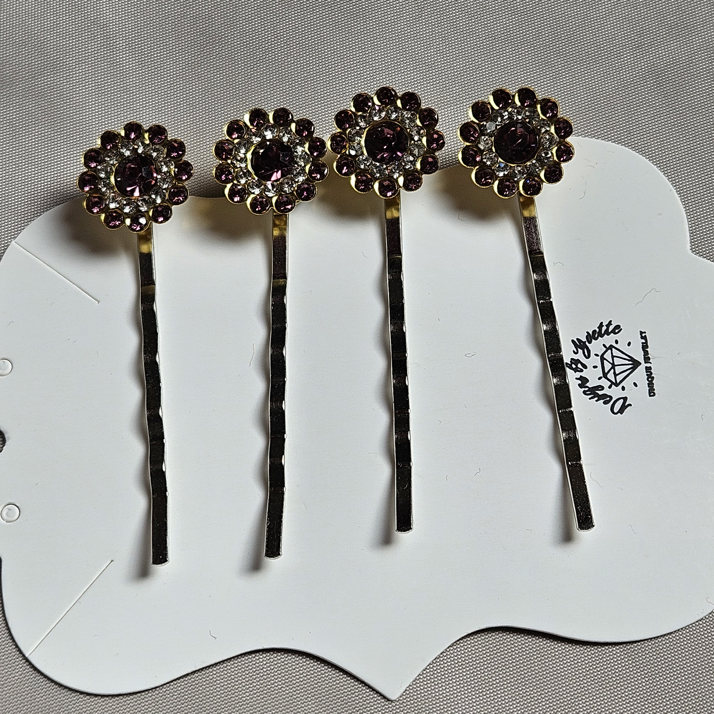 Floral Crystal Bobby Pins - Set of 4 - Various Colors - Weddings, Prom ...