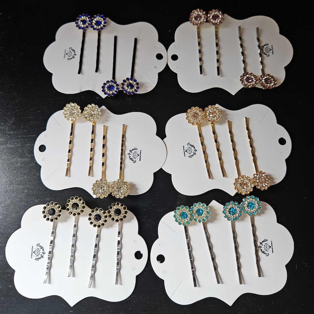 Floral Crystal Bobby Pins - Set of 4 - Various Colors - Weddings, Prom ...