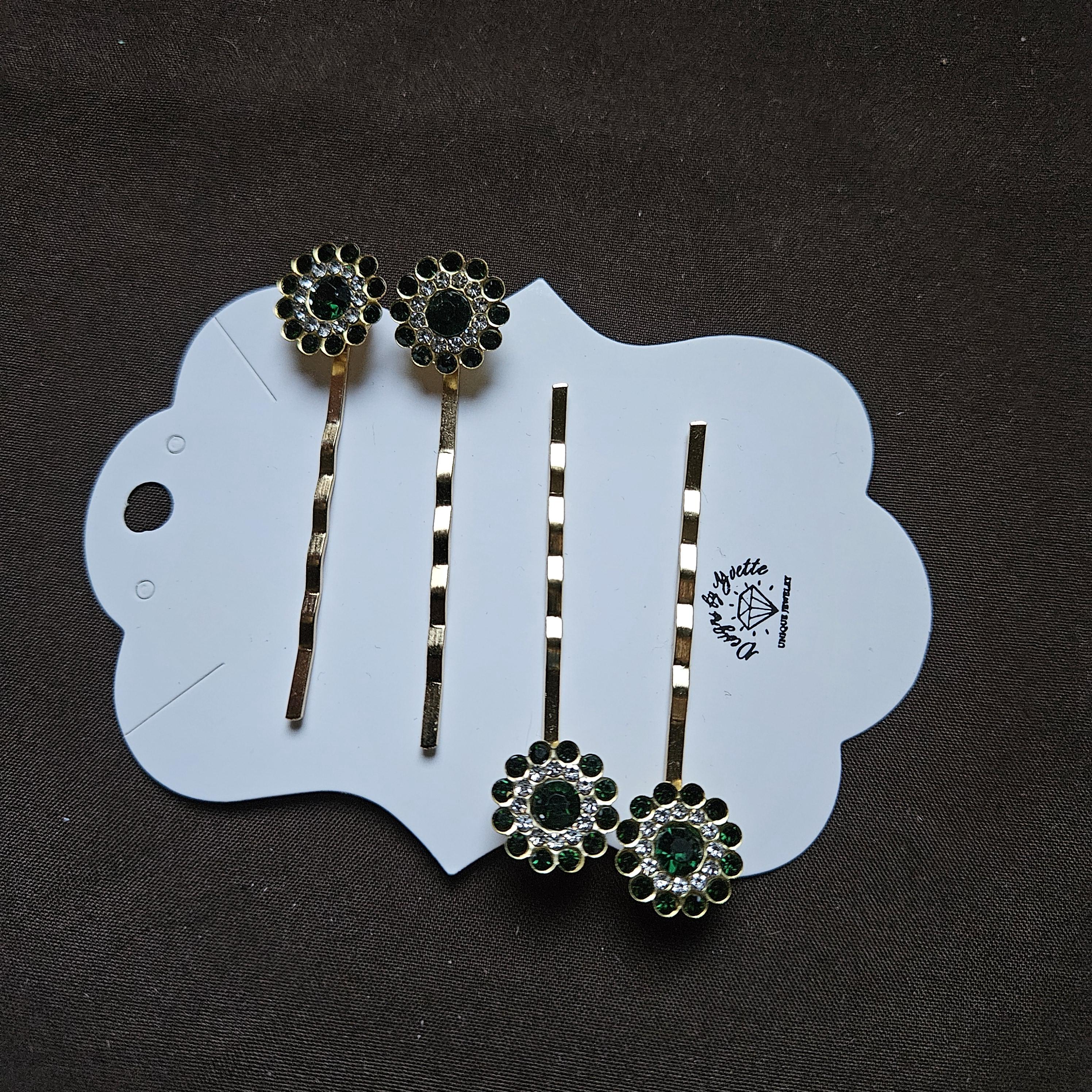 Floral Crystal Bobby Pins - Set of 4 - Various Colors - Weddings, Prom ...