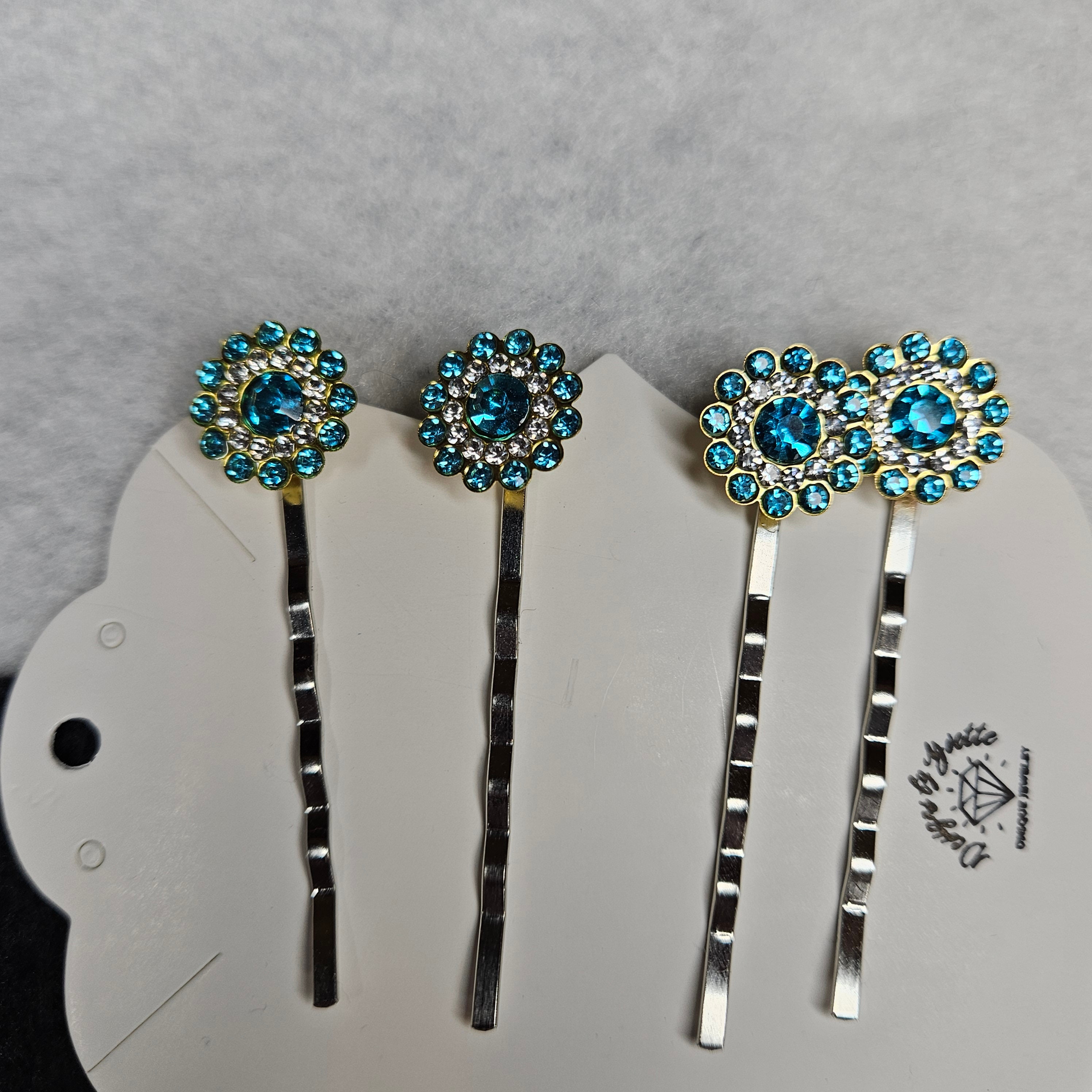 Floral Crystal Bobby Pins - Set of 4 - Various Colors - Weddings, Prom ...