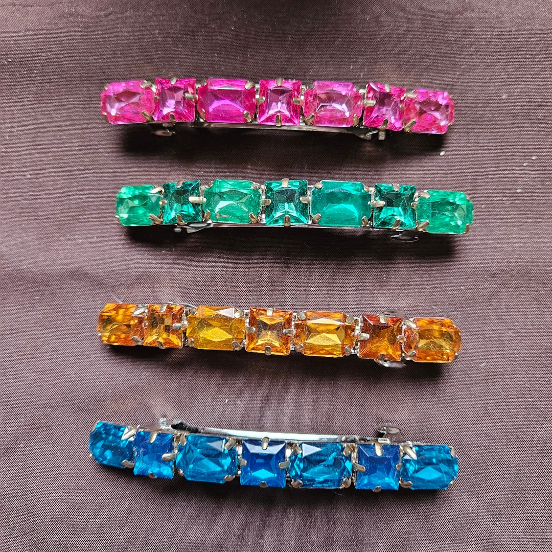 Slim Acrylic Gemstone Barrette - Great for Everyday, Weddings, Prom, or ...