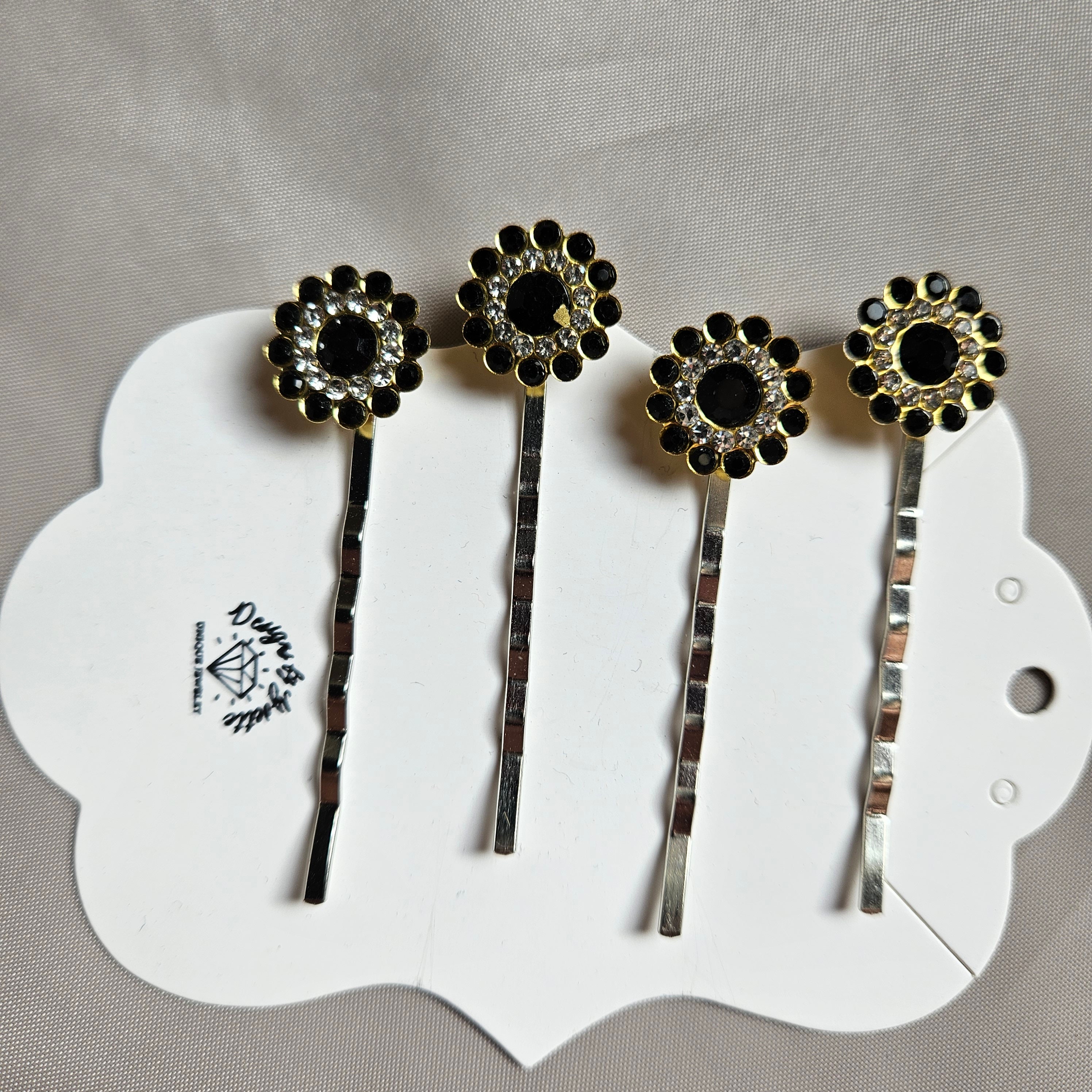 Floral Crystal Bobby Pins - Set of 4 - Various Colors - Weddings, Prom ...