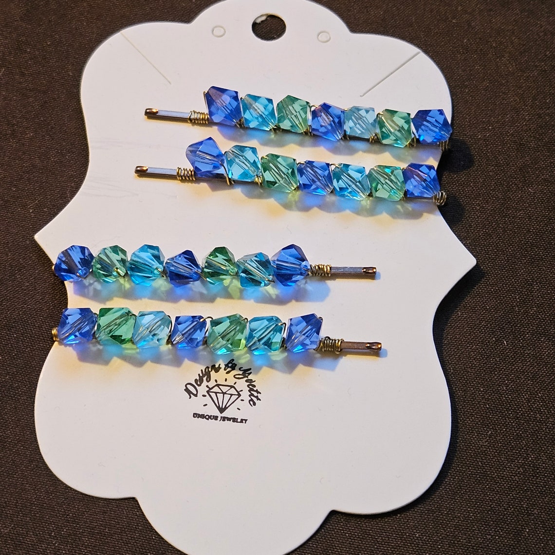 Multi Blue & Green Facet Bead Wire Wrapped Bobbie Pins Set of 4 Bobbie ...