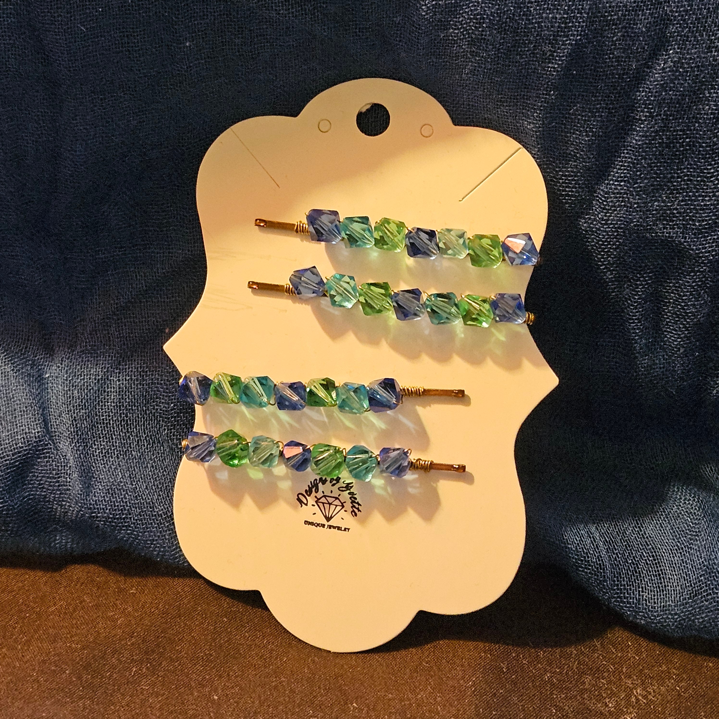 Multi Blue & Green Facet Bead Wire Wrapped Bobbie Pins Set of 4 Bobbie ...