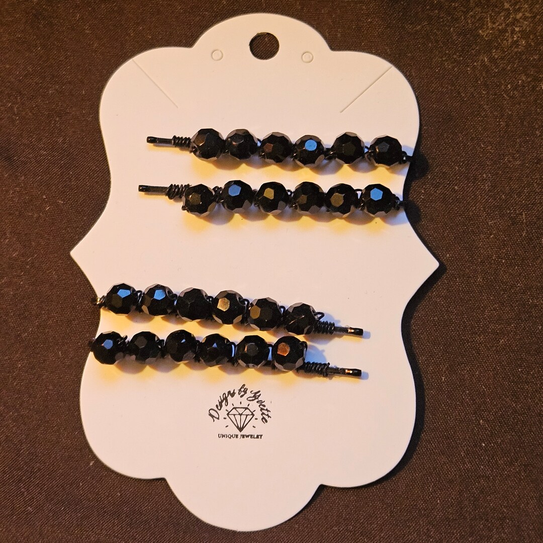 Black Facet Beads Wire Wrapped Bobbie Pins Set of 4 Bobbie Pins ...