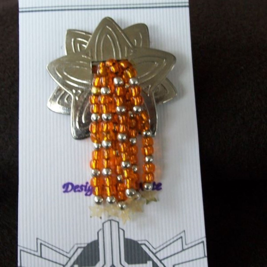 Silver Star Orange Beaded Dangle Lapel Pin - Handmade - Etsy