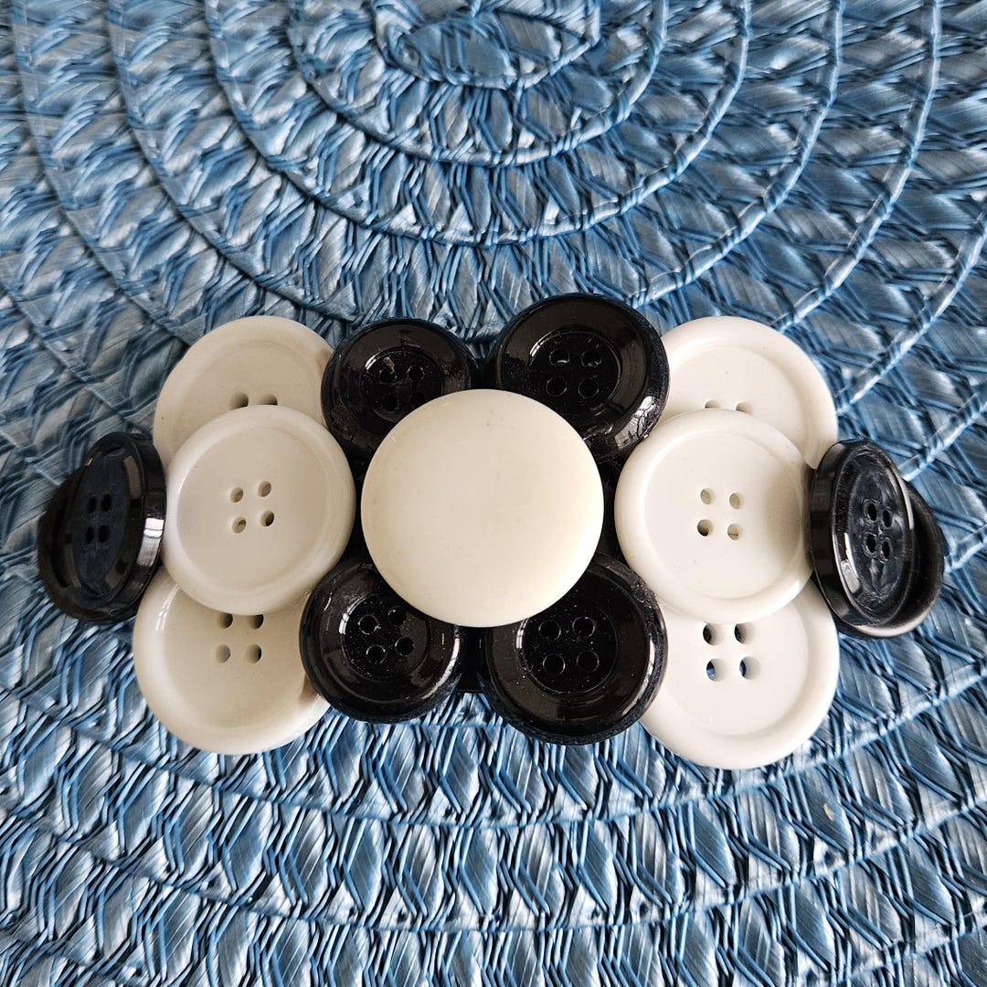 Handmade Black & White Button Barrett: Elegant Hair Accessory - Etsy