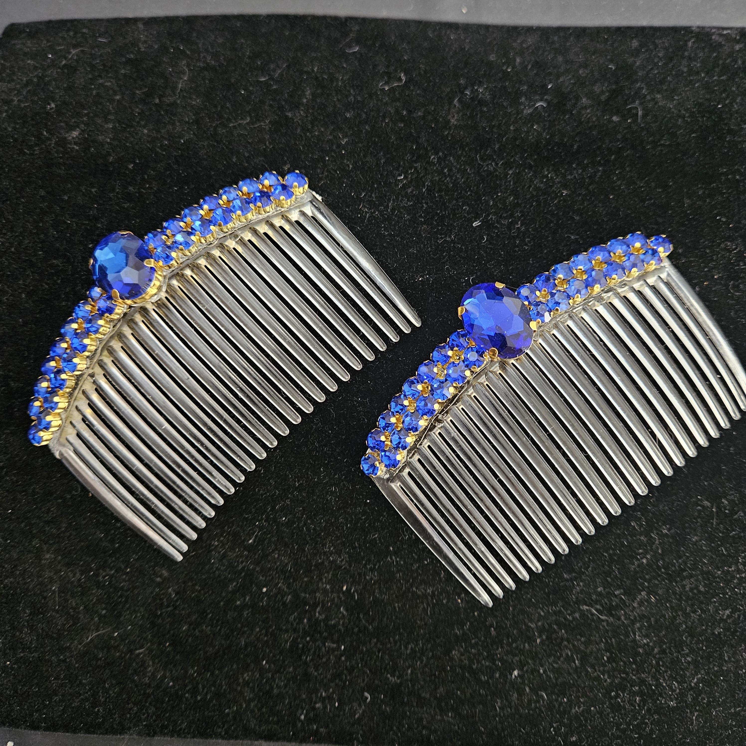 Handmade Large Blue Gemstone Hair Combs - Set of 2 - Etsy