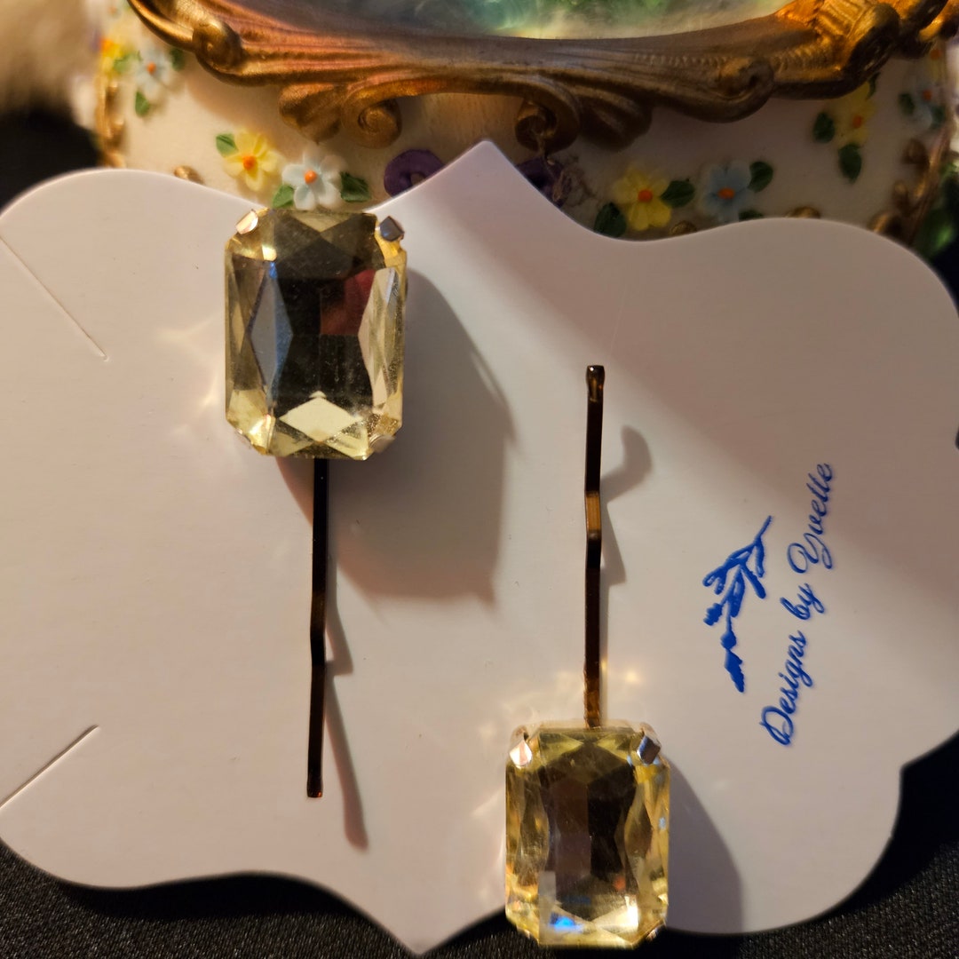 Clear Yellow Gemstone Bobbie Pins Set of 2 Perfect for - Etsy