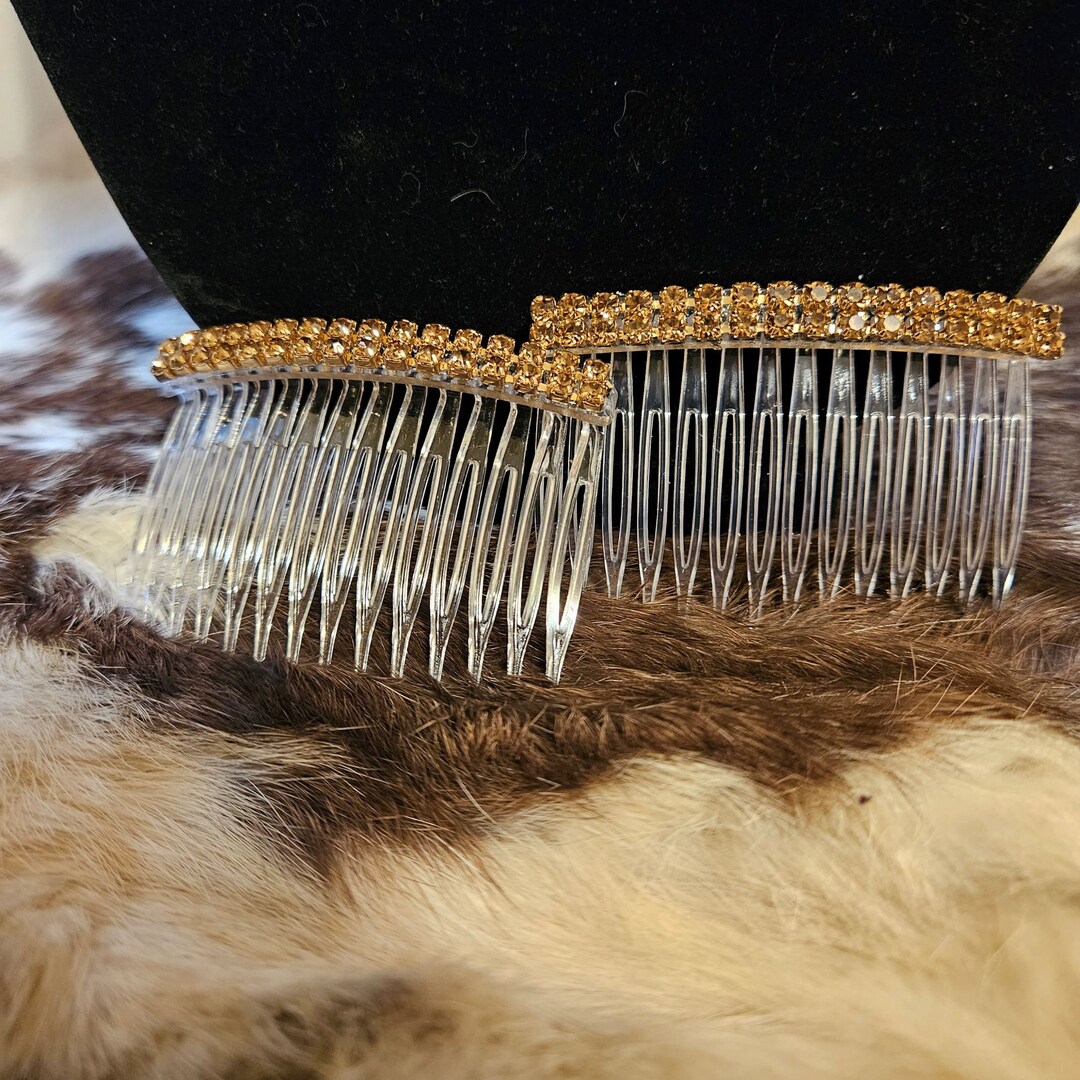 Handmade Bronze Crystal Hair Combs: Gemstone Hair Accessories - Set of ...
