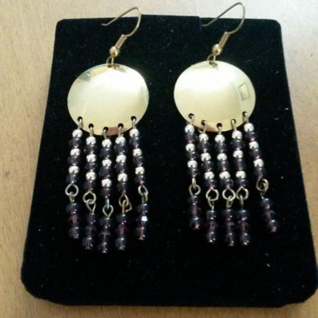 Purple Gold Mirror Duster Fishhook Earrings - Etsy