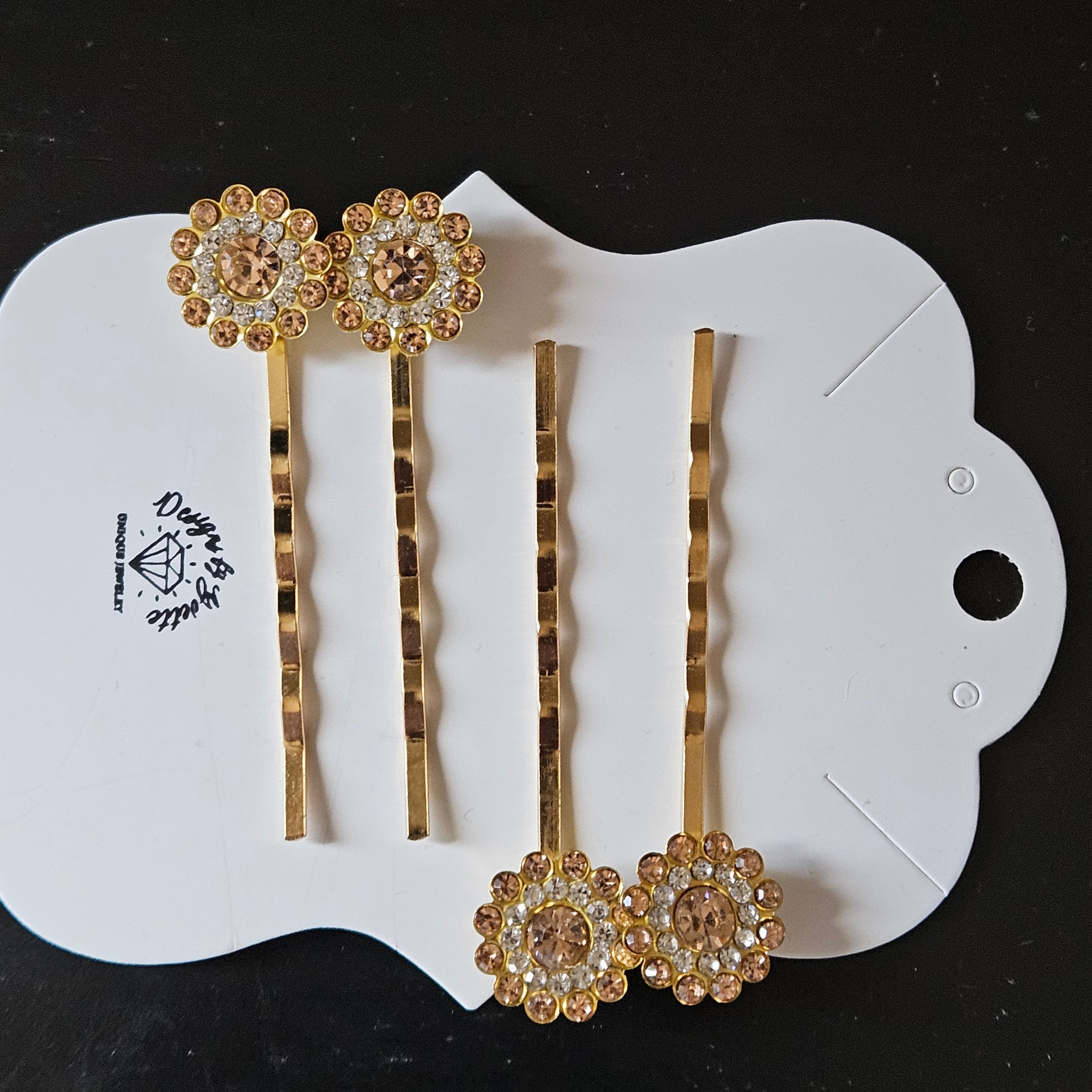 Floral Crystal Bobby Pins - Set of 4 - Various Colors - Weddings, Prom ...