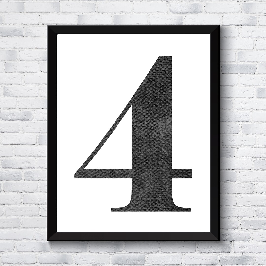 Number 4 Downloadable Print Industrial Typography Printable Instant ...