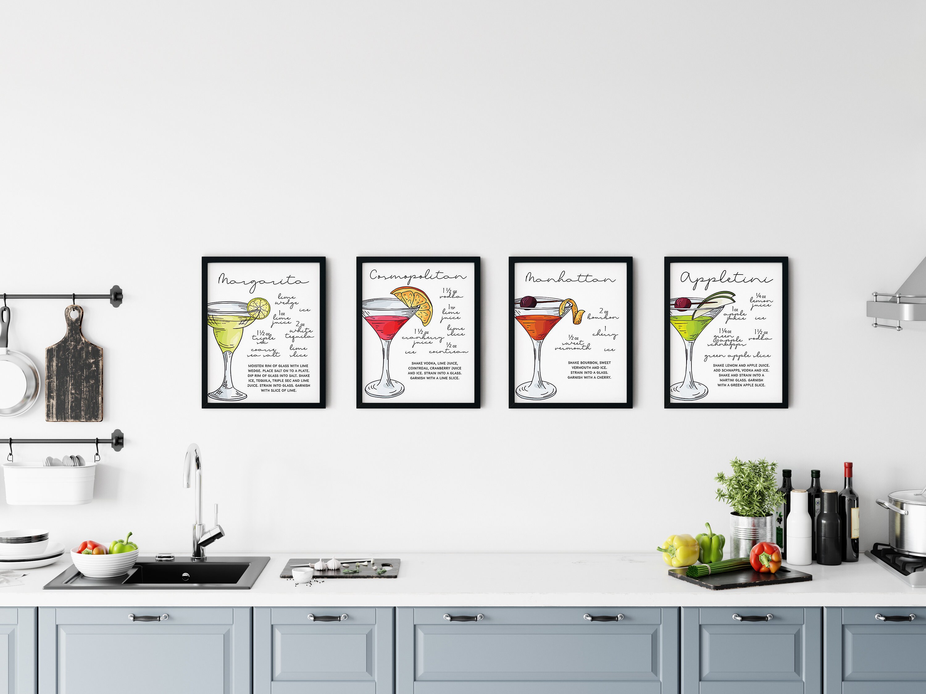 Cosmopolitan Cocktail Recipe Art Print, Bar Art Print, Man Cave Wall ...
