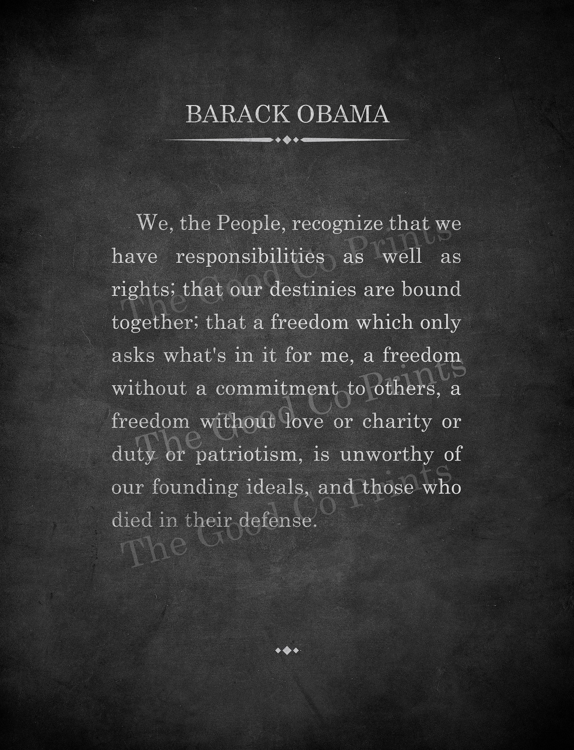 Barack Obama Quote Art Print, Inspirational Freedom Quote Wall Art ...