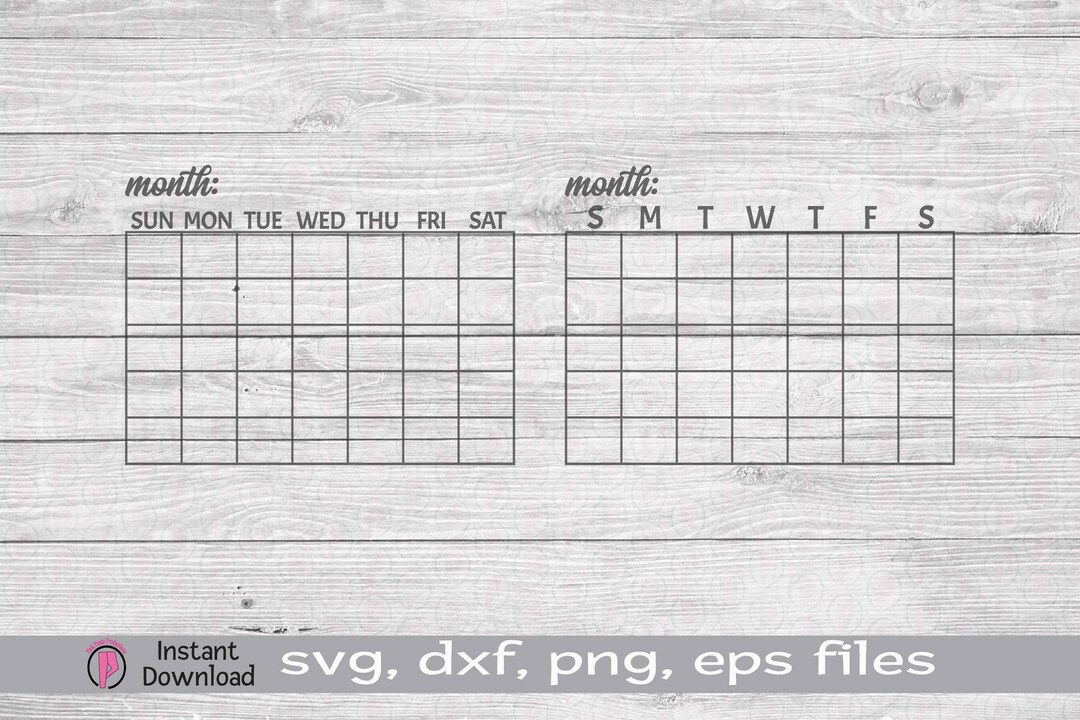 Blank Calendar Svg Png, Printable Wall Calendar, Calendar Cut File ...