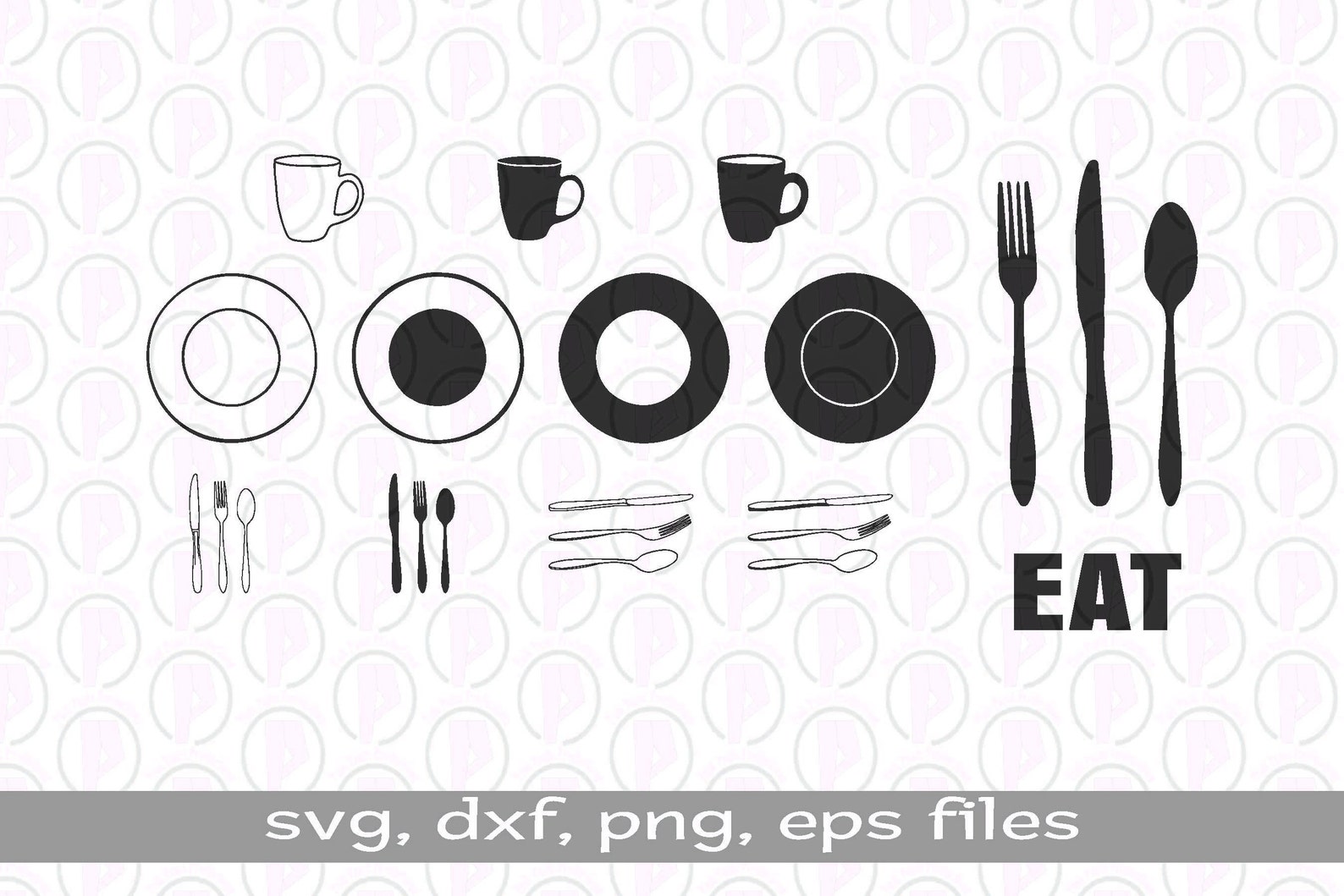 Cutlery SVG Utensils Cups Plates Silverware Clipart | Etsy