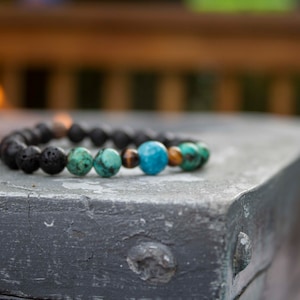 Lava Bead Bracelet for Men - Black Lava Bead Stretch Bracelet - Blue ...
