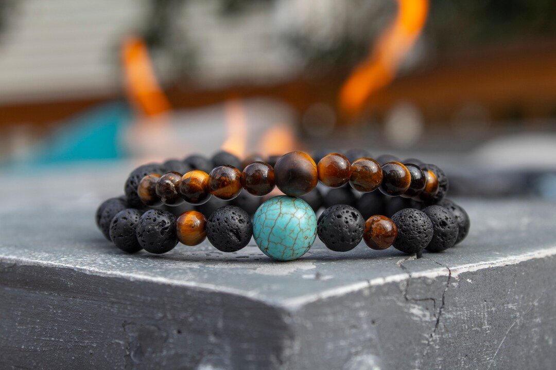 Stacked Bracelets for Men, Stacked Jewelry for Men - Lava Stone ...