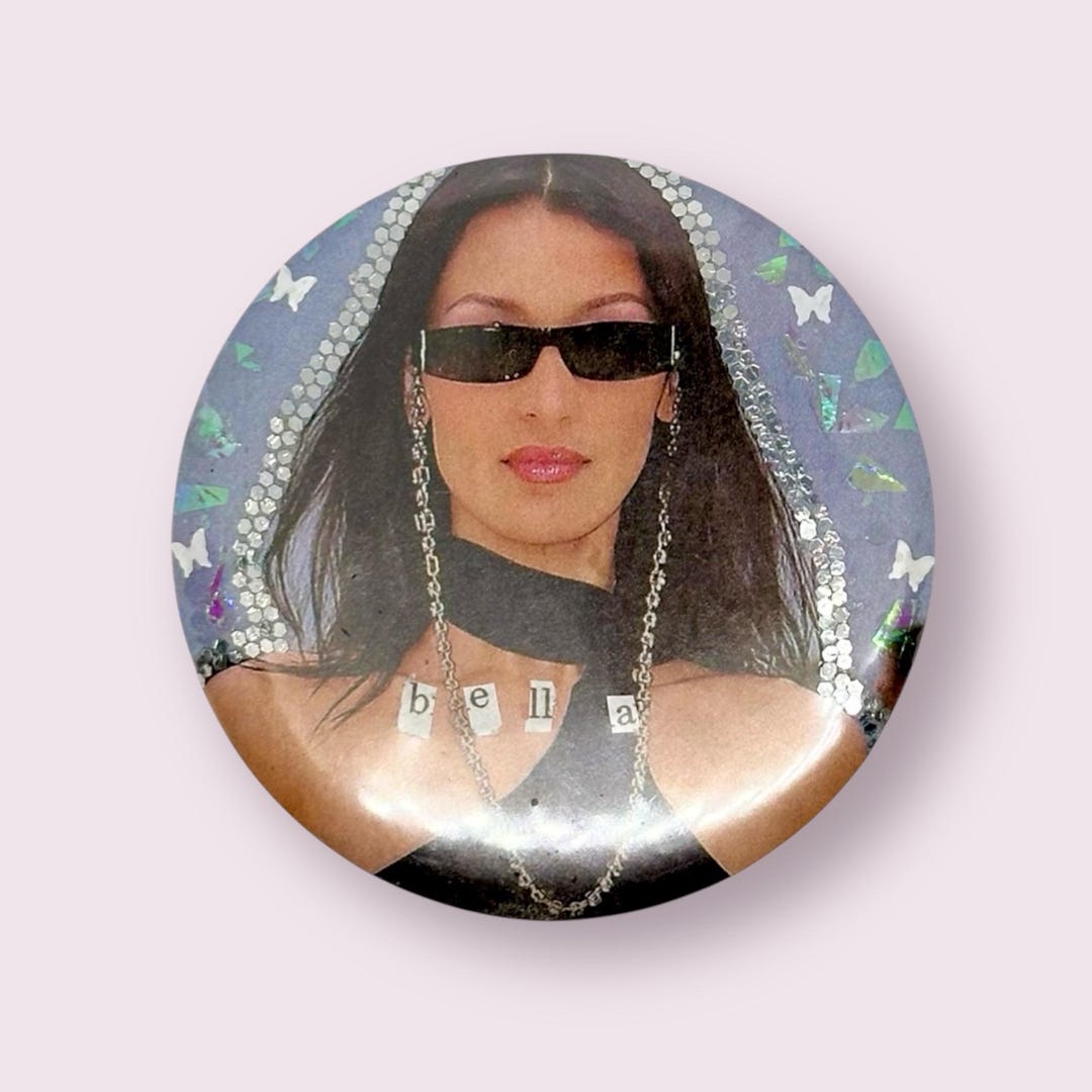Handmade Bella Hadid Glitter Collage Art 2.25 Inch Button Pin | Made ...
