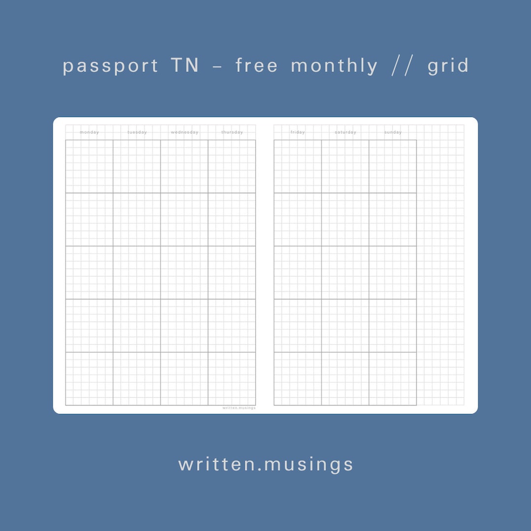 Passport TN Printable Insert - Free Monthly (grid) // Traveler's ...