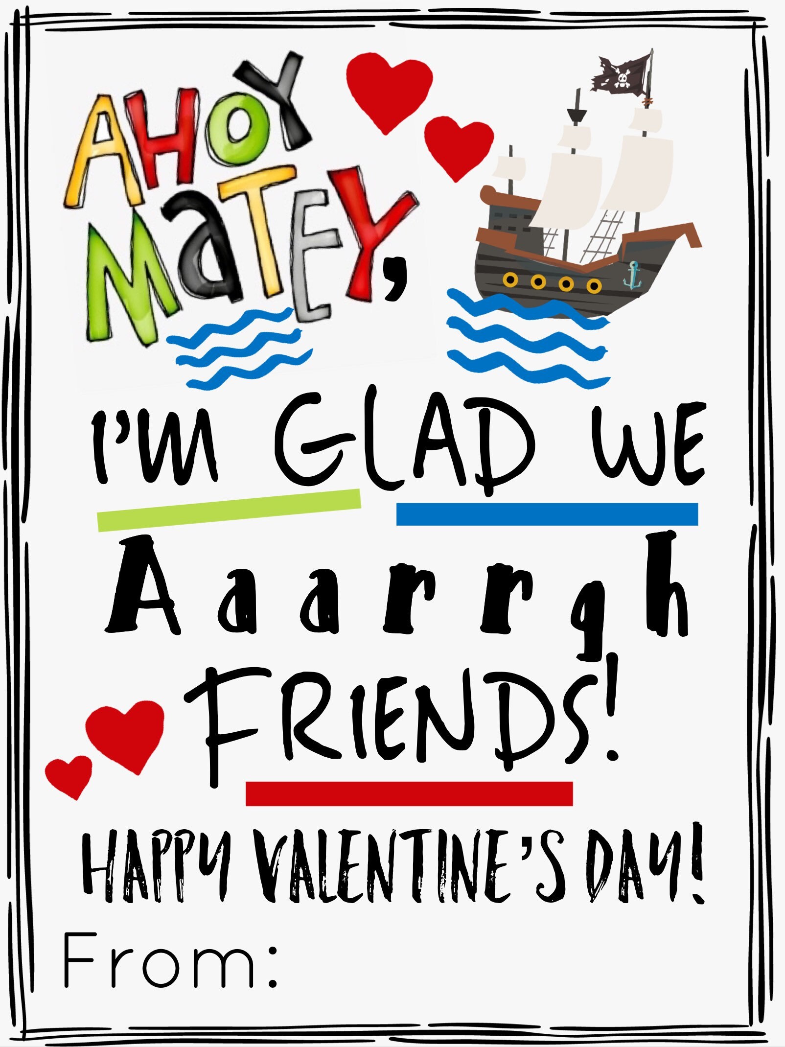 Pirate Themed Valentine's Day Printable / Valentine Card Printable ...