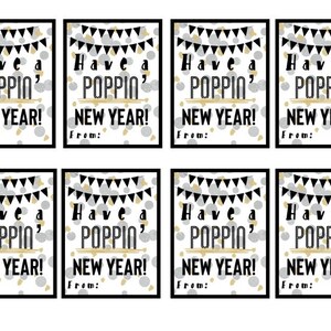 New Year's Champagne Printable/ Poppin' New Year / Teacher Gift Tag ...