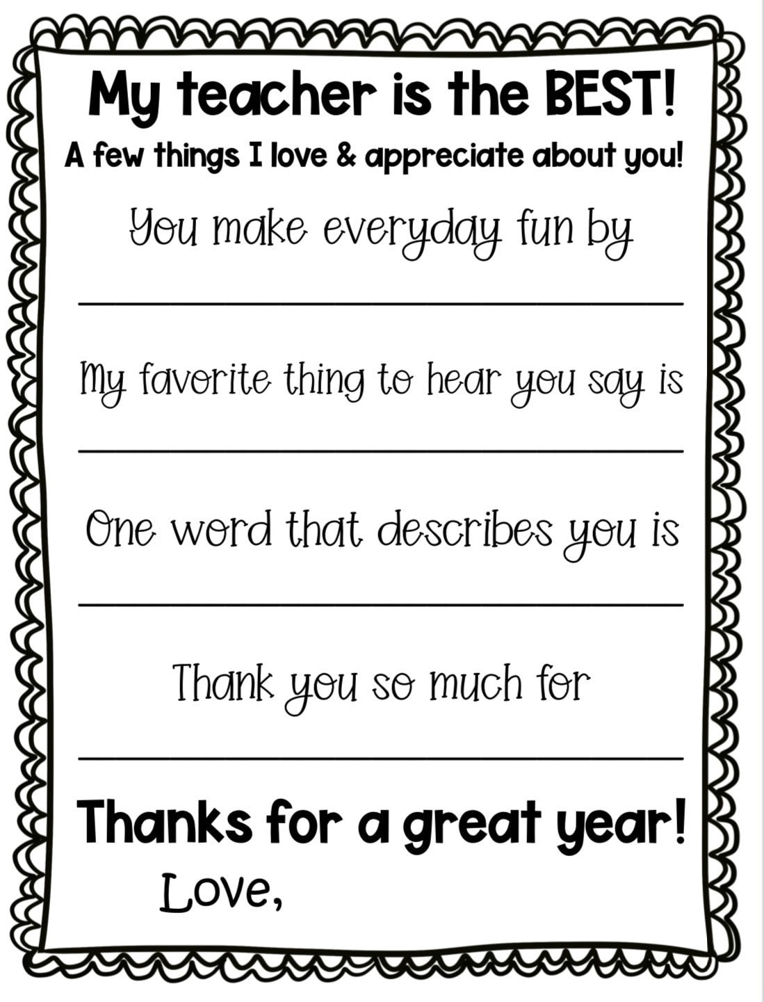 Personalized End of the Year Teacher Printable/ My Teacher is the Best ...