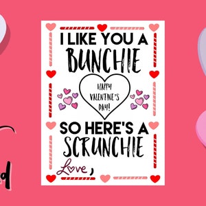 Scrunchie Valentine Printable/ I Like You a Bunchie Gift Tag/classroom ...