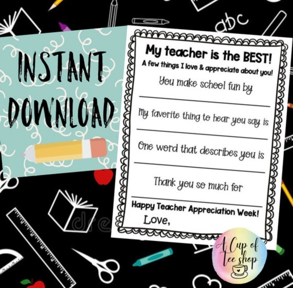 Teacher Appreciation Printable/ Teacher Fill in the Blank / My Teacher ...