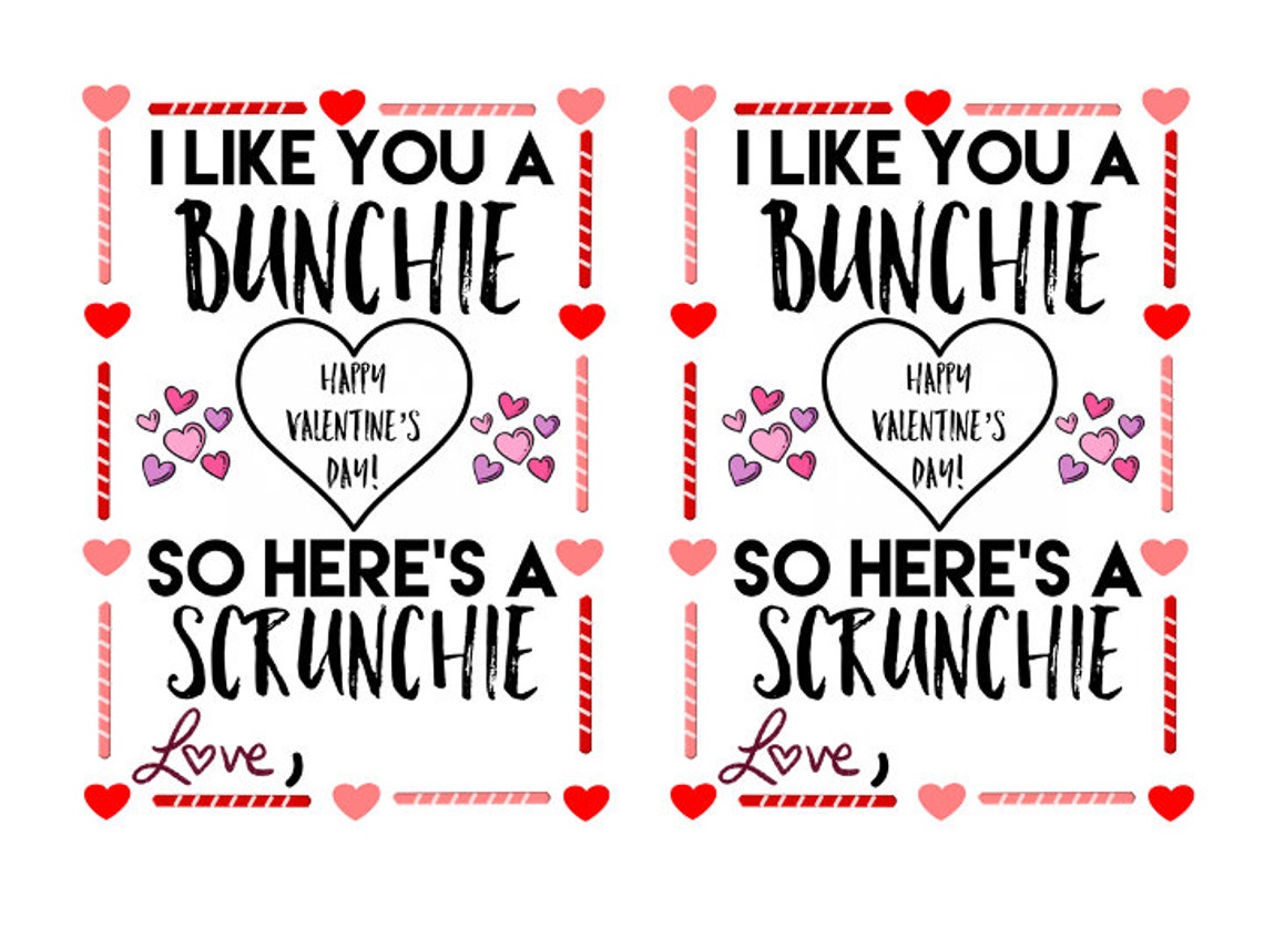 Scrunchie Valentine Printable/ I Like You a Bunchie Gift - Etsy