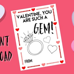 Ring Pop Printable Valentine/ You're Such a Gem/ Class Valentine/ Kid ...