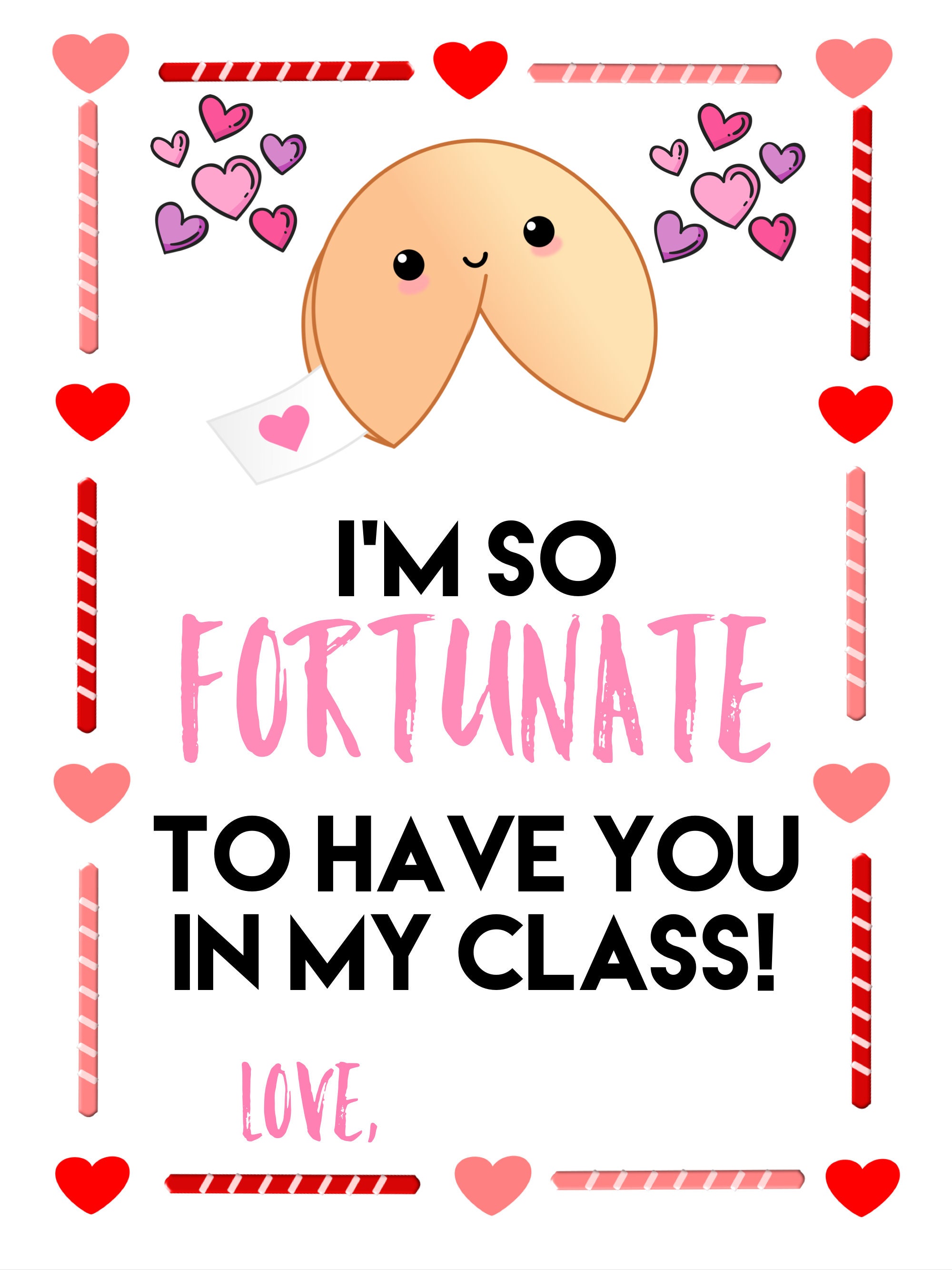 Fortune Cookie Valentine/ Instant Download Class Valentines - Etsy