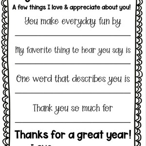 End of the Year Teacher Printable/ Fill in the Blank / My Teacher is ...