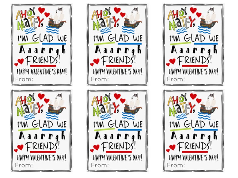 Pirate Themed Valentine's Day Printable / Valentine Card Printable ...