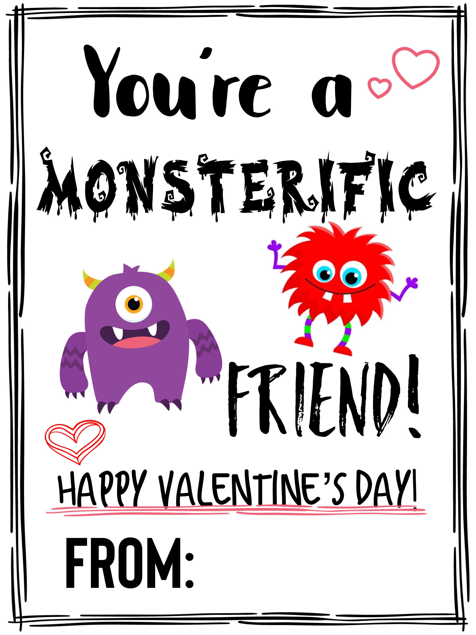 Monster Valentine Printable / Teacher Printable/ Monsterific Friend ...
