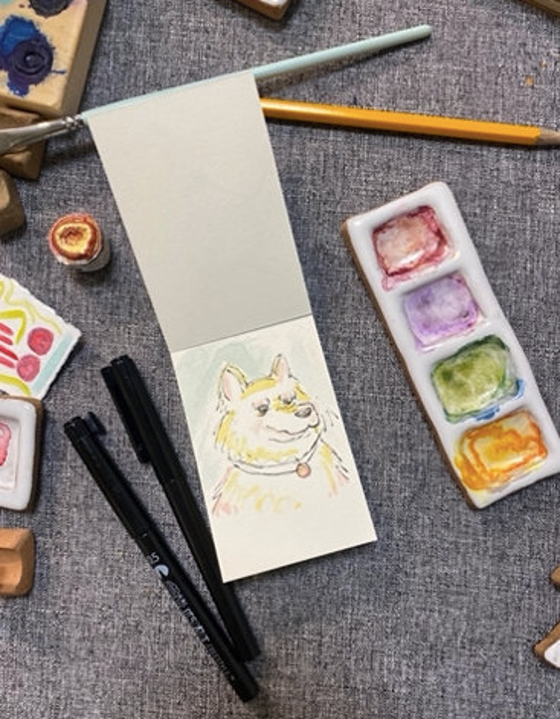 Watercolor 4-pan Ceramic Paint Palette Gift Set, Watercolor Paint Brush ...
