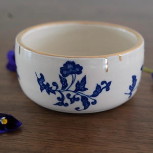 Handmade Porcelain Bowl: Blue Floral Design With Gold Rim - Etsy