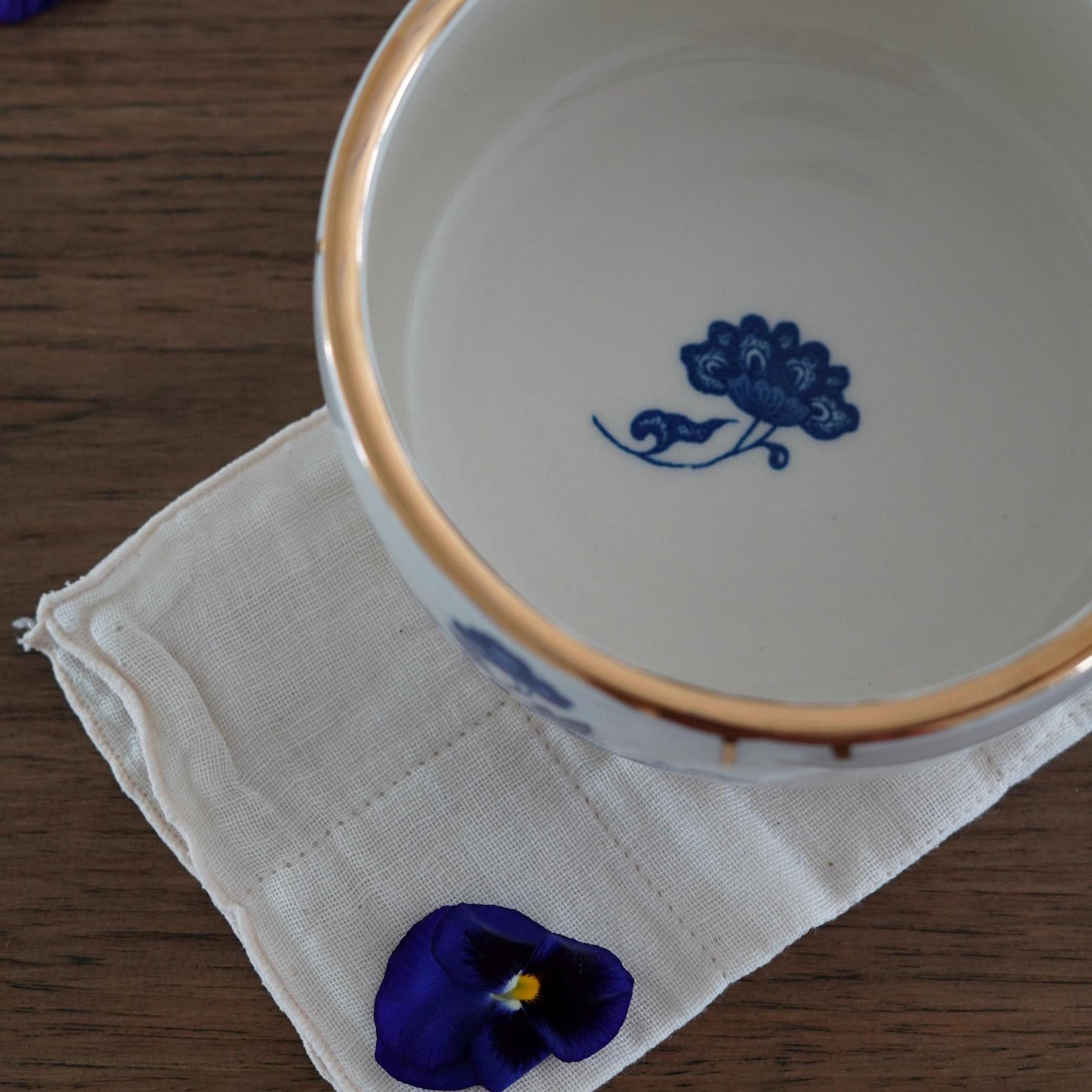 Handmade Porcelain Bowl: Blue Floral Design With Gold Rim - Etsy