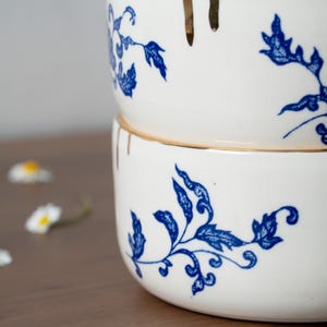 Handmade Porcelain Bowl: Blue Floral Design With Gold Rim - Etsy
