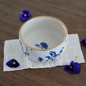 Handmade Porcelain Bowl: Blue Floral Design With Gold Rim - Etsy