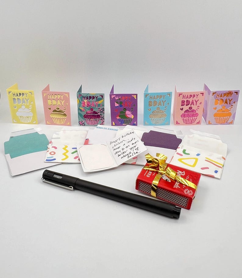 Handmade Miniature Birthday Card and Envelope 5cm 2inch X 3.7cm1.5inch ...