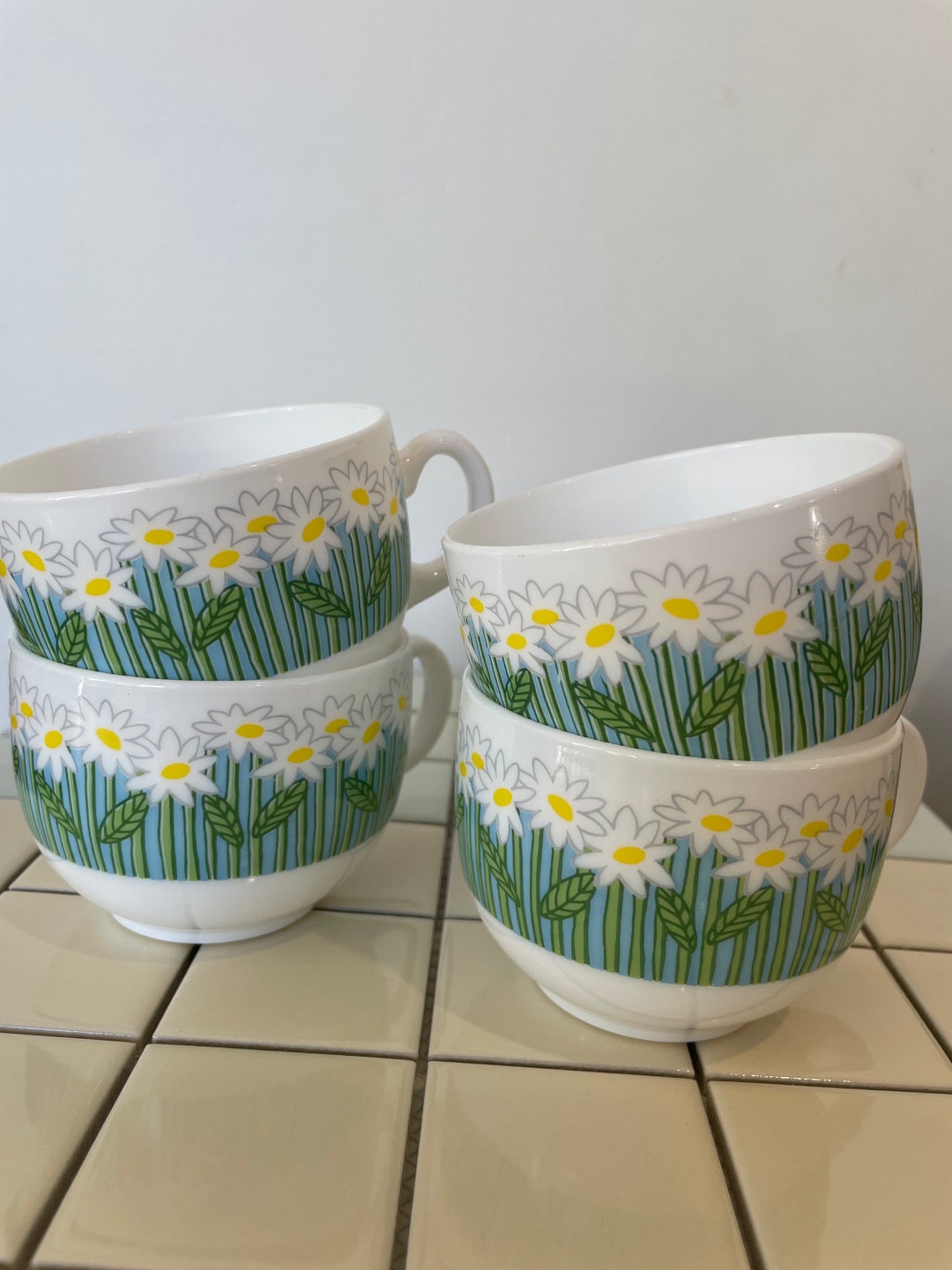 Vintage 70s Arcopal France Daisy Cups - Set of 4 - Etsy