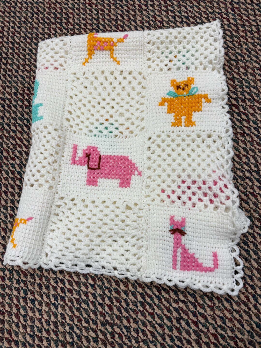 Baby Afghan Baby Quilt Handmade Animals Rabbit Cat Elephant Boy Girl ...
