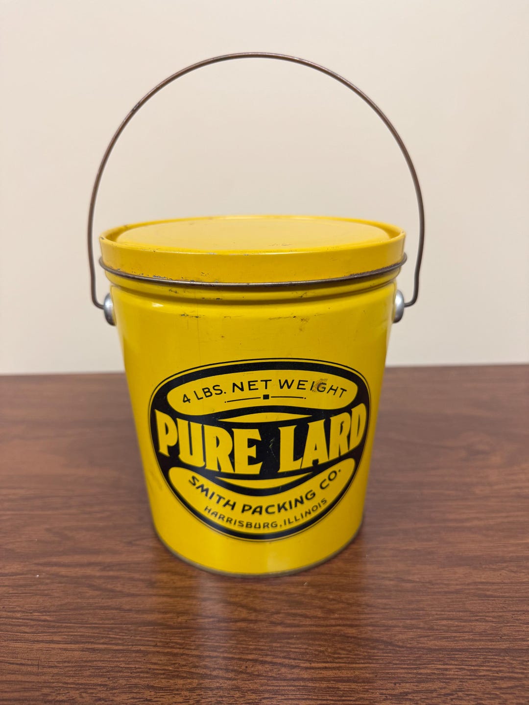 Pure Lard Smith Packing Co. Tin Pail, Vintage Advertising Tin, Yellow ...